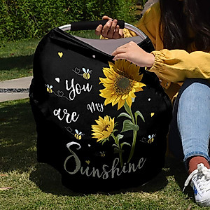 Baby Car Seat Covers Sunflowers, Nursing Cover Breastfeeding Scarf/Shawl, Infant Carseat Canopy, Stretchy Soft Breathable Multi-use Cover Ups, You are My Sunshine Black