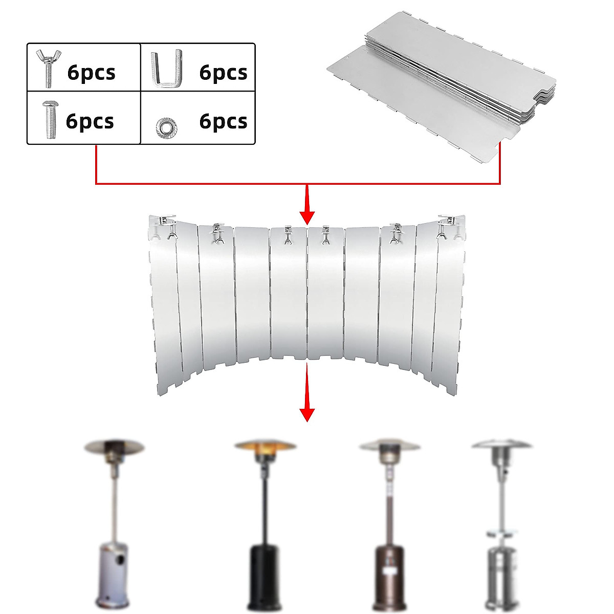 Patio Heater Reflector Shield, Upgraded 12" Height Heat Focusing Reflector for Round Natural Gas and Propane Patio Heaters - for Extra Heat Reflecting Power(10 Panels)