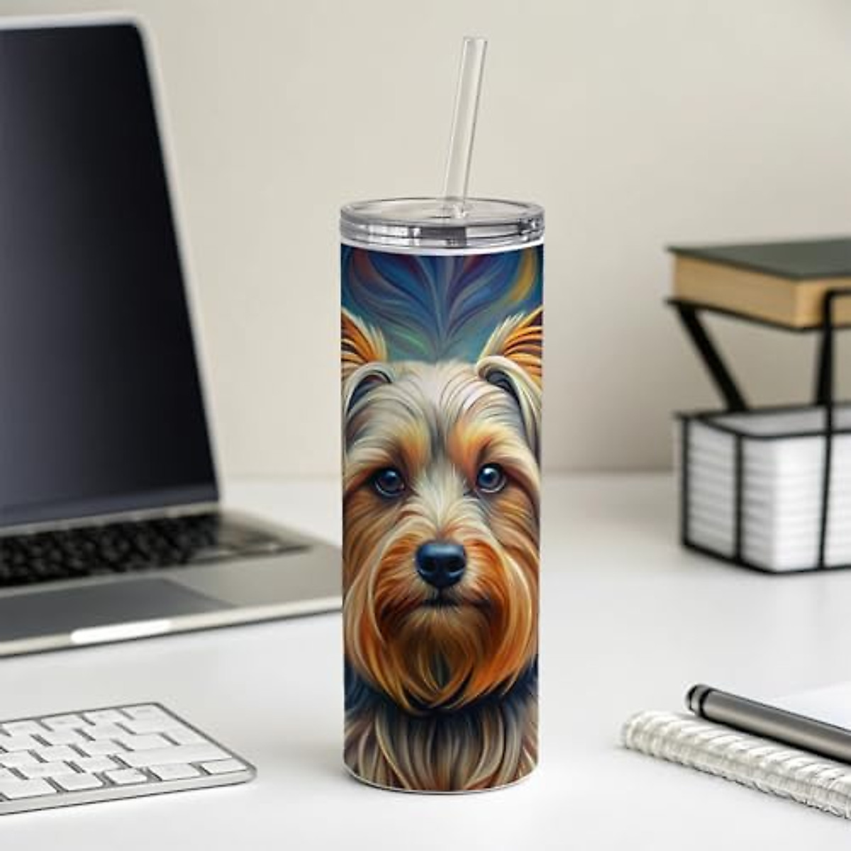 Silky Terrier Dog Art Nouveau Skinny Tumbler 20oz with Straw Insulated Water Bottle Gift