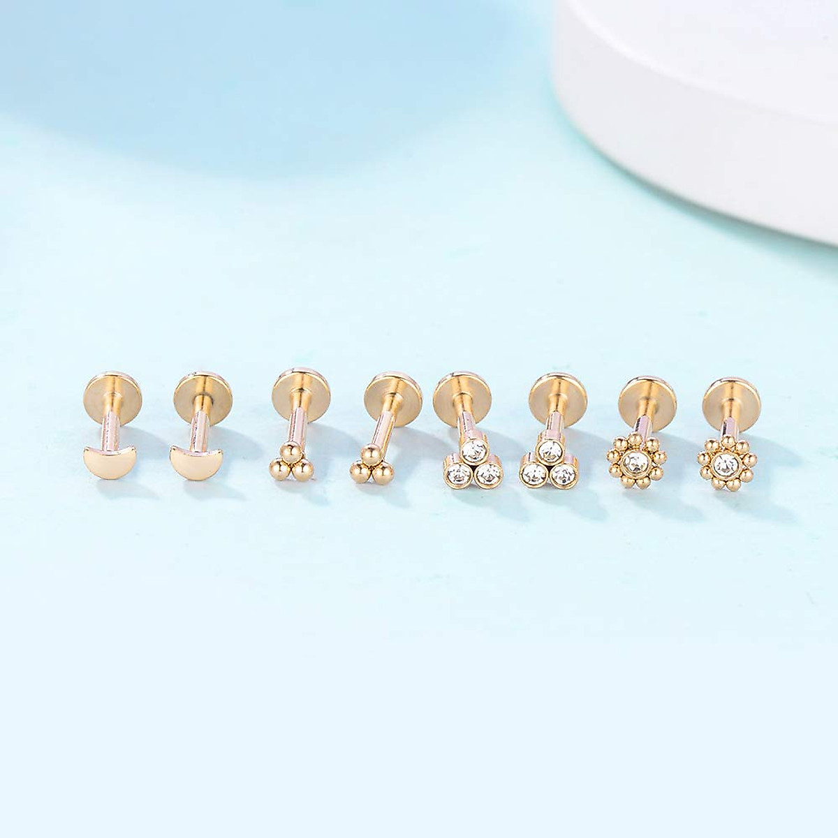Gnoliew 18G 316L Stainless Steel Labret Monroe Lip Ring Studs Cartilage Helix Tragus Conch Daith Nose Piercing Jewelry(10mm Gold 18G)