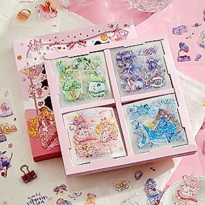 EAMOTOL Kawaii PET Animel Girl Journaling Stickers Kit - 100 Sheets Sweet Supplies Scrapbooking Material Decorative Aesthetics Sticker for Journal Scrapbook Planners Laptop Dairy Handbook DIY Crafts