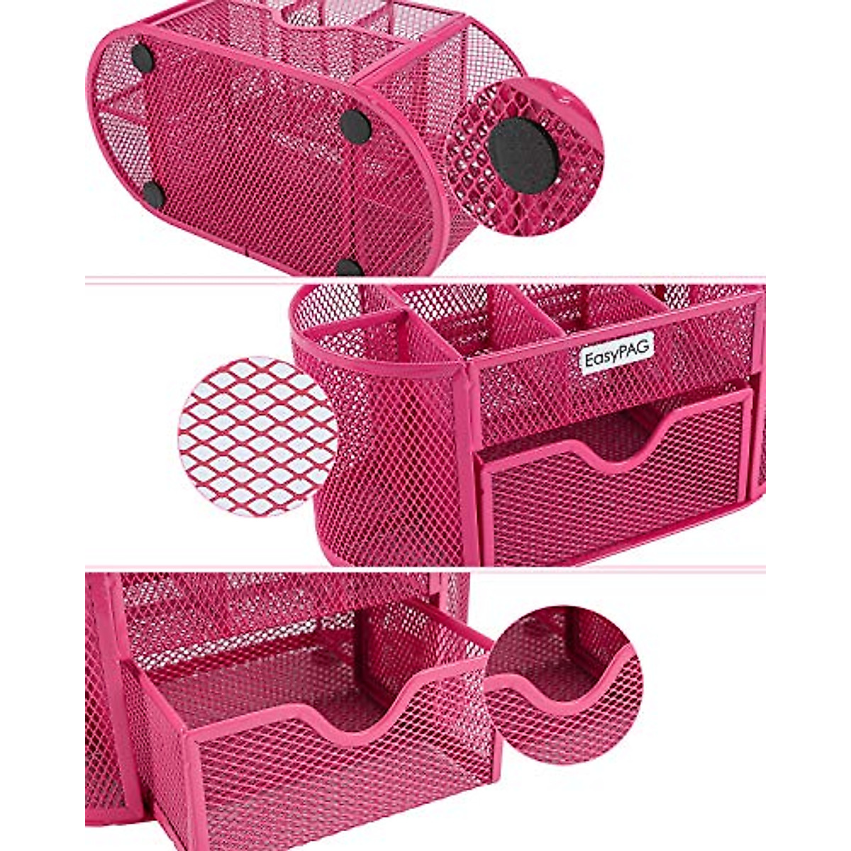 EasyPAG Desk Organizer Mesh Desktop Office Supplies Multi-functional Caddy Pen Holder Stationery with Drawer,Pink