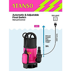 iTANSO Submersible Sump Pump, 1.5HP 3960GPH , for Swimming Pool, Garden Tub, Pond, Flood Drain, Irrigation in Clean or Dirty Water, with Float Switch and 16ft Cable
