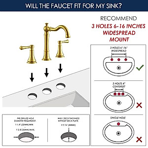Roffenny Brushed Gold Bathroom Faucet 3 Hole, 8 inch Widespread Bathroom Sink Faucets Brushed Gold with Pop-up Drain Assembly, Traditional Two Handle Bath Vanity Faucet, 8" Spread Bathroom Faucets