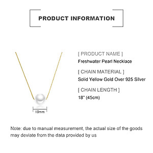 Solid 14K Yellow Gold Over 925 Silver Pearl Necklace for Women,Dainty Freshwater Cultured White Pearl Pendant Necklace,Fashion Jewelry Gift for Her (Yellow Gold, 14K Gold)