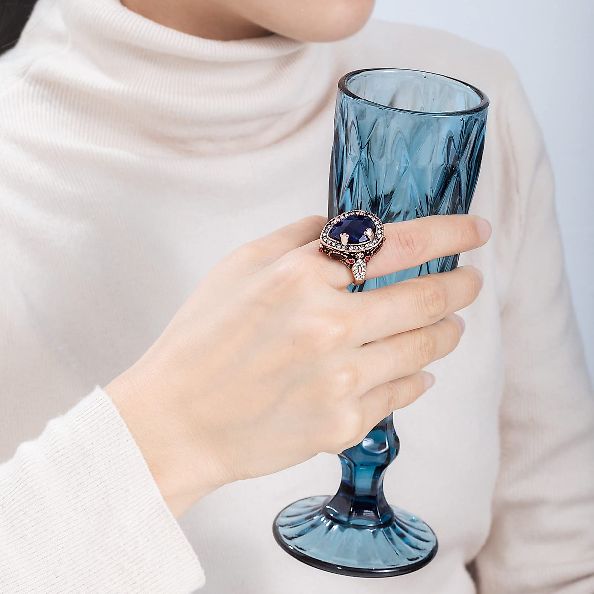 CKHAO Women Ring - 24mm Big Size Antique Gold Plated Turkish Style Blue Gemstone Vintage Ring Women Jewelry J0899BLUE (7)