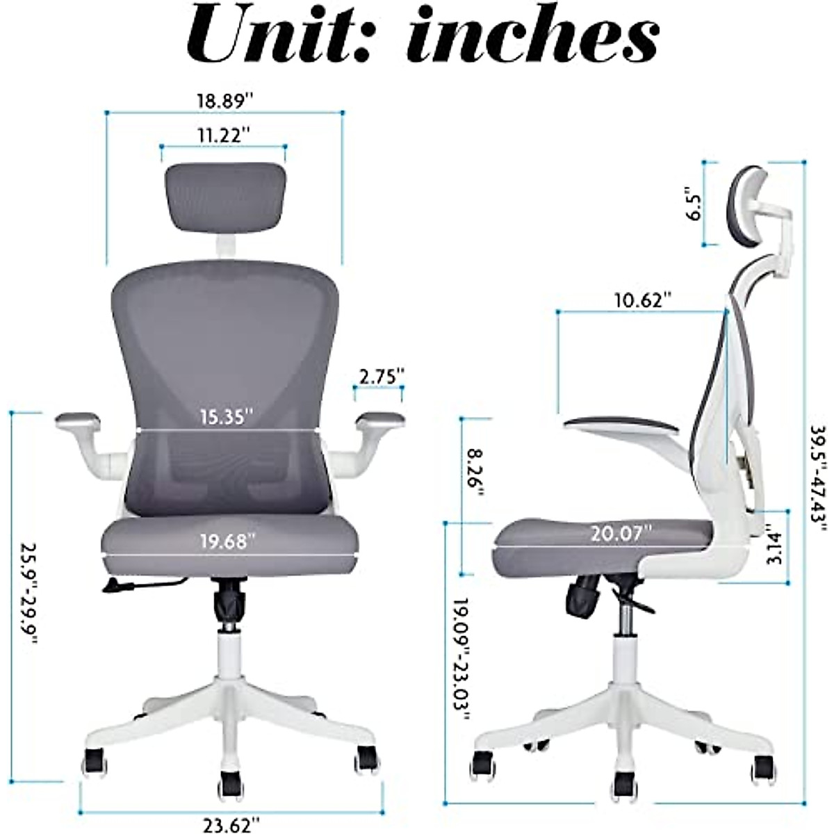 Moppson Ergonomic Office Chair, High Back Desk Chair,360-Degree Swivel,Adjustable Height with Flip-Up Arms,Tilt Function,Cushion for Lumbar Support Office Chair (White)