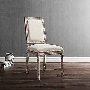 Modway Court French Vintage Upholstered Fabric Dining Chair in Beige