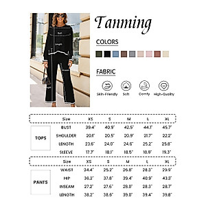 Tanming Women's 2 Piece Outfits Long Sleeve Knit Sweater Top Wide Leg Pants Lounge Sets Tracksuits (Black-S)