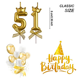 AOOLADA 51st Birthday Candles, Gold 51 Year Old Number Birthday Candles, Happy Birthday Cake Topper Gifts Party Decorations for Men Women