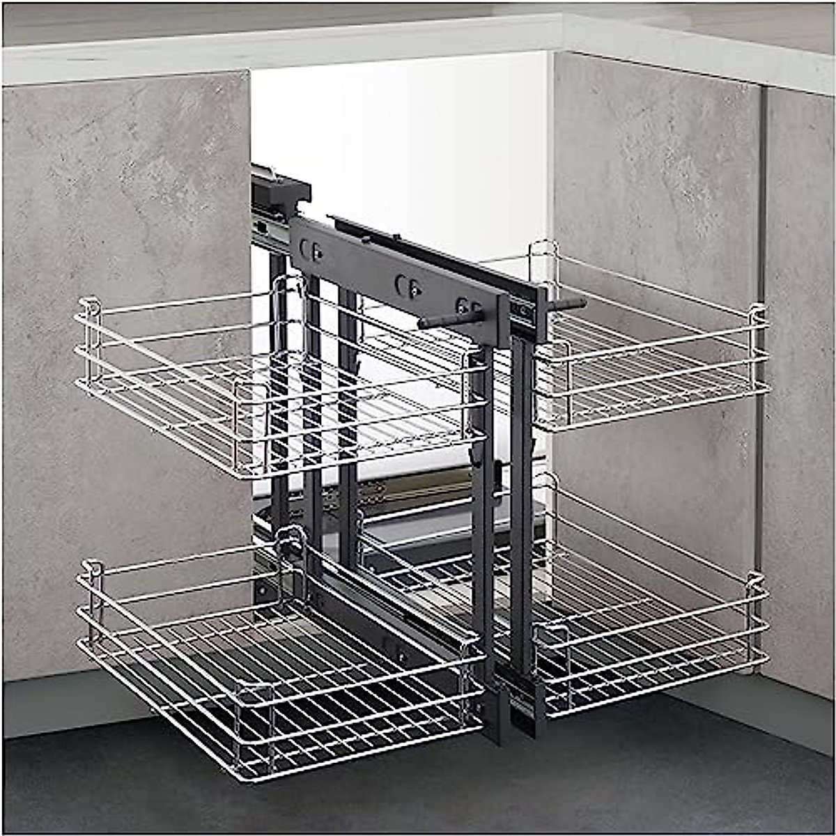 YEKIM Corner Pull Basket, Multifunctional Kitchen Cabinet Blind Corner Pull-Out Organizer, Household Rotating Storage Bottle Rack with Soft Close, Kitchen Storage Basket,A