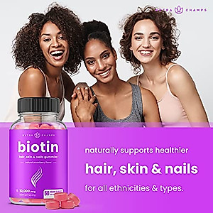 Biotin Gummies 10000mcg [Highest Potency] for Healthy Hair, Skin & Nails Vitamins for Women, Men & Kids - 5000mcg in Each Hair Vitamins Gummy - Vegan, Non-GMO, Hair Growth Supplement