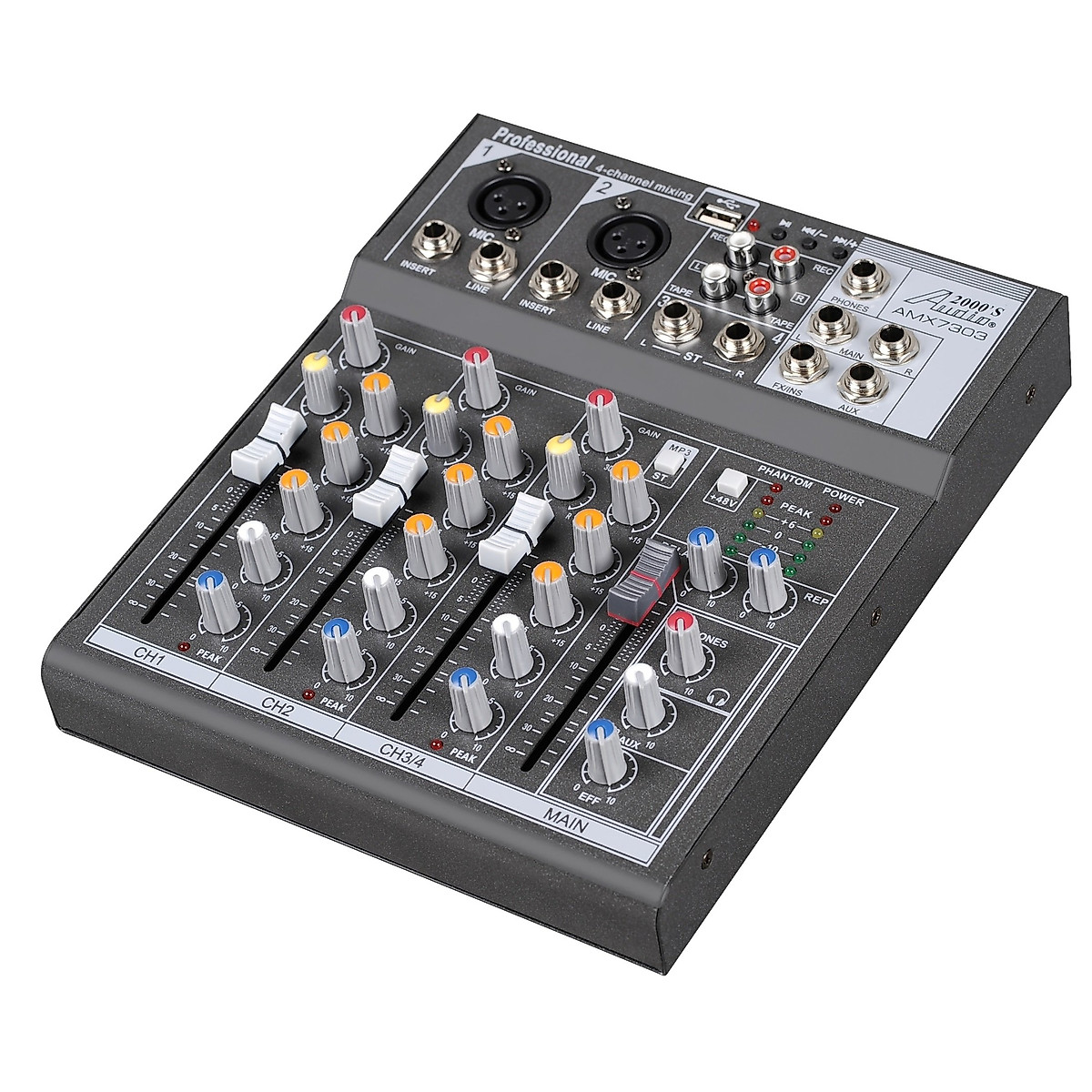 Audio2000'S AMX7303- Professional Four-Channel Audio Mixer with USB and DSP Processor