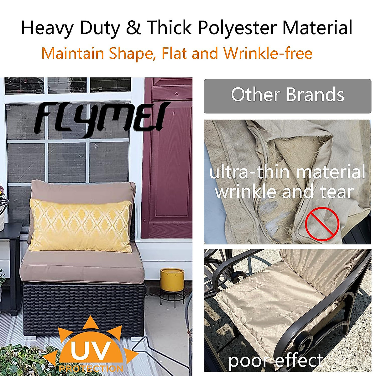FLYMEI Patio Cushion Covers 24x22x4 Waterproof Outdoor Cushion Cover Replacement 4Packs Outdoor Seat Cushion Slipcover for Outdoor Rattan Chair Sofa, Taupe