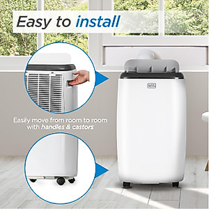 BLACK+DECKER Portable Air Conditioner, 5,000 BTU SACC/CEC (8,000 BTU ASHRAE 128) for Rooms Up To 350 Sq. Ft., Portable AC with Full Function Remote Control & Window Kit, BPT05WTBA, White