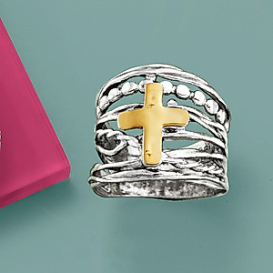 Ross-Simons Sterling Silver and 14kt Yellow Gold Multi-Row Ring