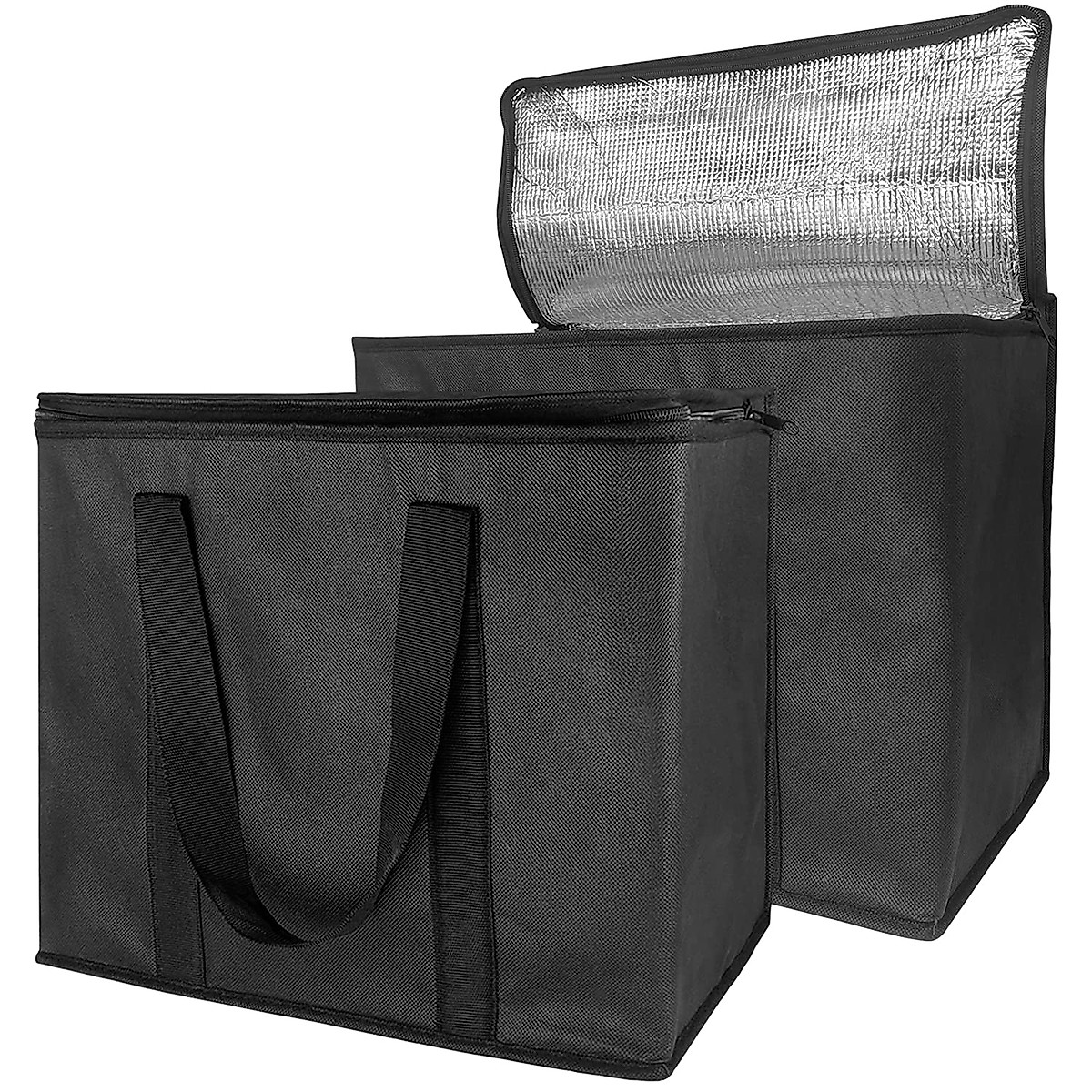 Yalin Set of 2 Large Insulated Collapsible Cooler Bags with Durable Dual Zipper Closure, Reusable Grocery Shopping Bags Keep Food Hot or Cold, Ideal for Food Delivery Bag