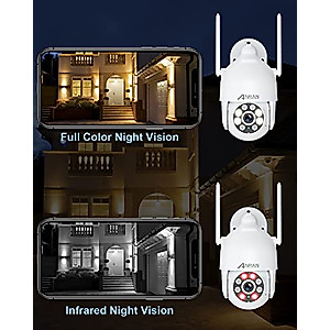 ANRAN Security Camera Outdoor with Spotlight and Siren, 2K 2.4g WiFi PTZ Wired Camera Outdoor with 360° View, Color Night Vision, IP66 Waterproof, Two-Way Audio, SD and Cloud Storage, P2 White