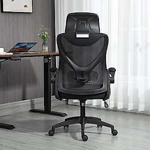 Ergonomic Office Desk Chair with Wheels High Back Computer Task Chair Home Mesh Swivel Desk Chair with Adjustable Back Height Flip up Arms Lumbar Support Headrest for Home/Study/Working