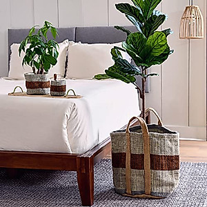 Main + Mesa Woven Jute Baskets with Liner, Rust Striped, Set of 2 Sizes