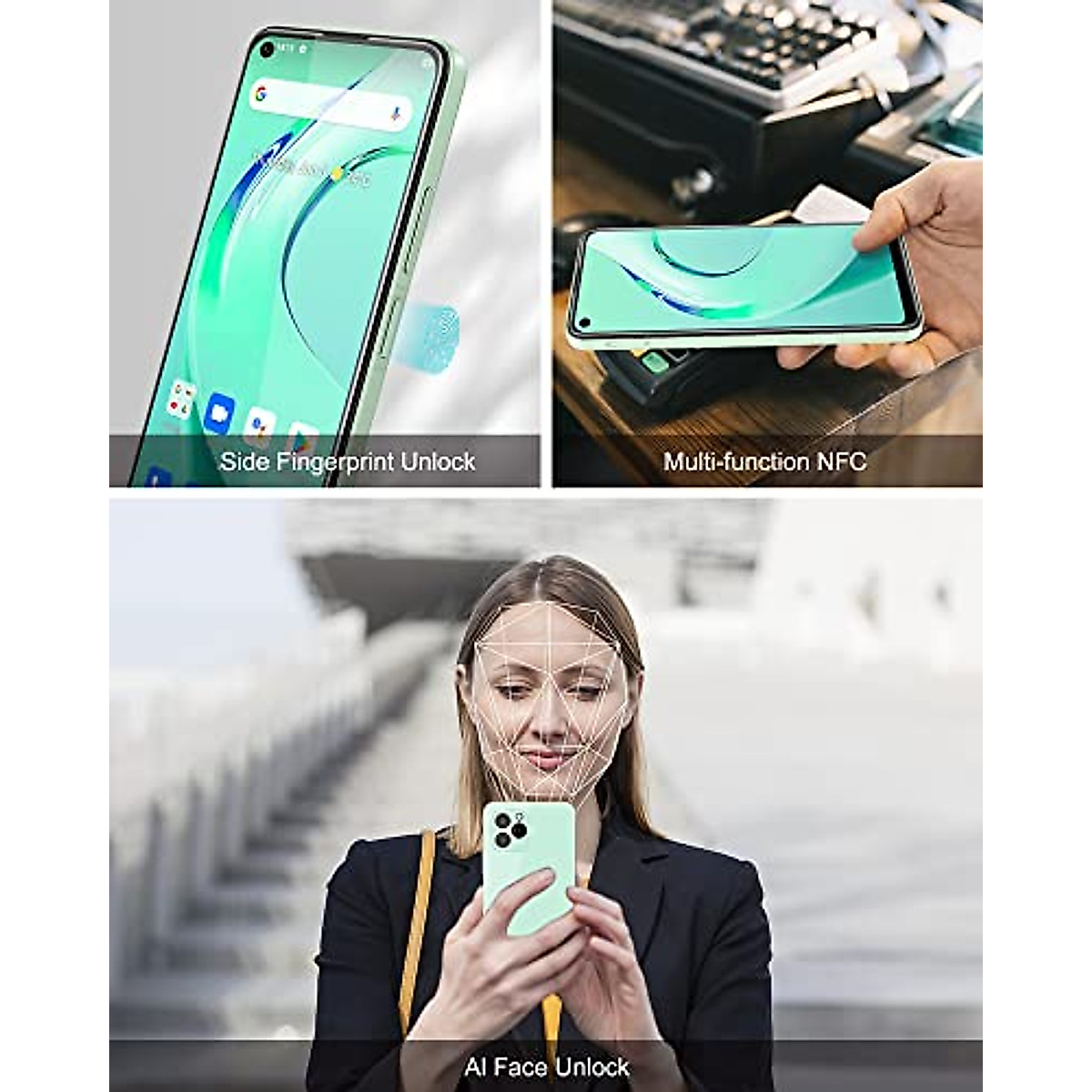 SANSHREUNI C21 Pro Android 12 5G Unlocked Smartphone, 6.8" HD Screen Unlocked Cell Phone, 4GB+256GB, 108MP Main Camera 6500mAH Battery Dual Analog Face/Fingerprint ID OTG