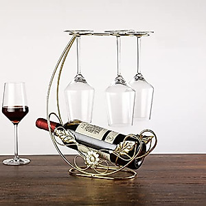 Hongiuia Wine Glass Rack - Metal Wine Bottle rRack Standing Display Rack, Desktop Stemware Storage Rack - Glod
