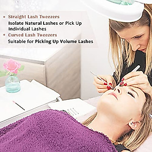 LANKIZ Eyelash Extension Tweezers Stainless Steel Straight and Curved Volume Lash Tweezers Set for Eyelash Extension Professional-Rose Gold