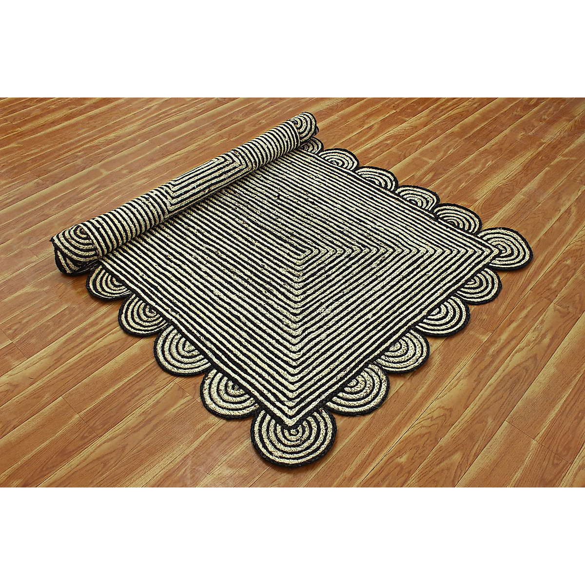 CASAVANI Collection Square Area Rug - 10x10 Feet Black Braided Jute Rug Geometric Kilim Rug Indoor Outdoor Use Carpet Flatweave Rugs for Bedroom Bedside Custom Mat Dining Table Mat