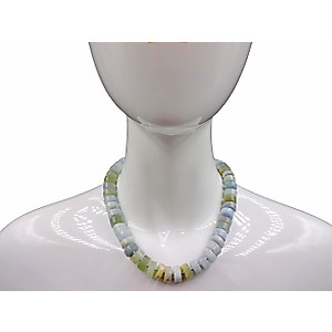 MGR MY GEMS ROCK! Beaded Button-Shape Aquamarine Statement Necklace. Non-Treated Aquamarine Stone Necklace. Collar Necklace, 18-19.50” Long.