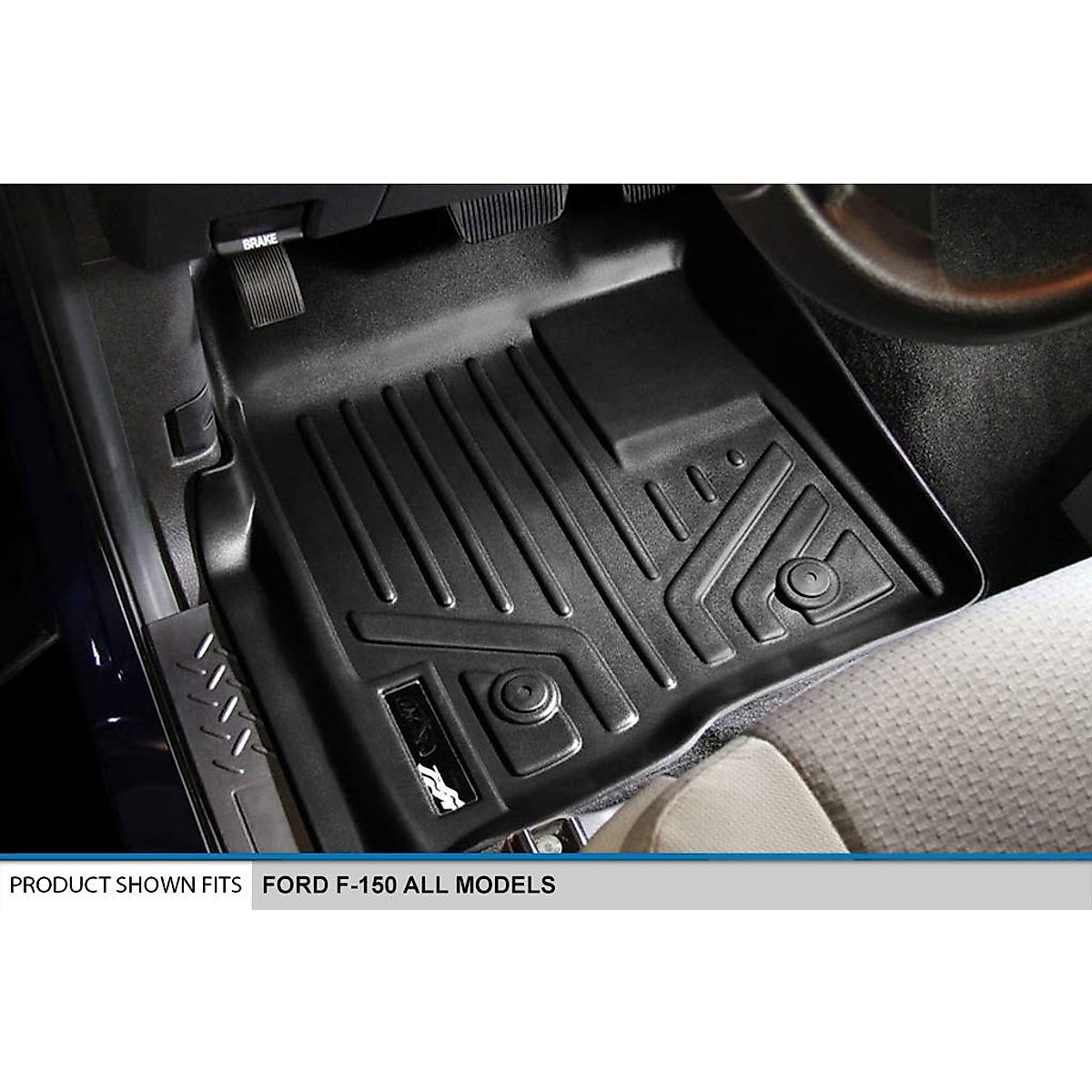 MAXLINER Custom Fit Floor Mats 2 Row Liner Set Black Compatible with 2011-2014 Ford F-150 SuperCab Non Flow Center Console
