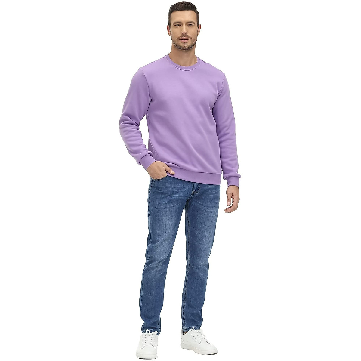 KEFITEVD Men's Sweatshirt Crewneck Athletic Tops Thick Long Sleeve Sweatshirts Heavy Warm Fleece Polar Lined Pullover Shirts for Men Army Green