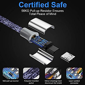 Charger Cable for Xbox One Controller - 2 Pack 10FT Nylon Braided Micro USB 2.0 Charge and Play Data Sync Cord for Xbox One S/X, Playstation 4, dualshock 4 Controller, Samsung, Android Phone