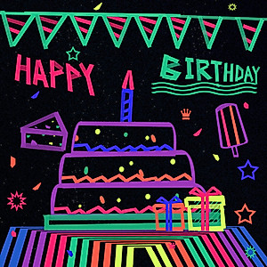 158feet Glow in The Dark Paper Neon Garland Streamers Tape Stickers Birthday Party Supplies and Decorations Reactive Fluorescent Blacklight Neon 80's Party Favors Birthday Christmas Decorations