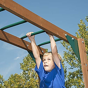 Swing-N-Slide WS 8352 Knightsbridge Ultimate Swing Set with Slide, Monkey Bars, Climbing Wall, Wood Roof, Picnic Table & Glider, Wood, Green