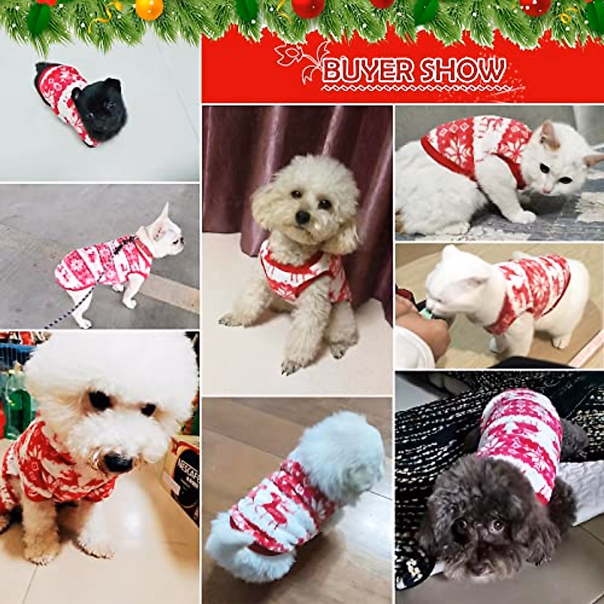 Small Dog Christmas Clothes Sweater, Classic Jumpers Snowflake Elk Dog Costume for Poodle Puppy Cat Kitten, Winter Warm Dog Outfits for New Year Xmas Party Festival Thanksgiving