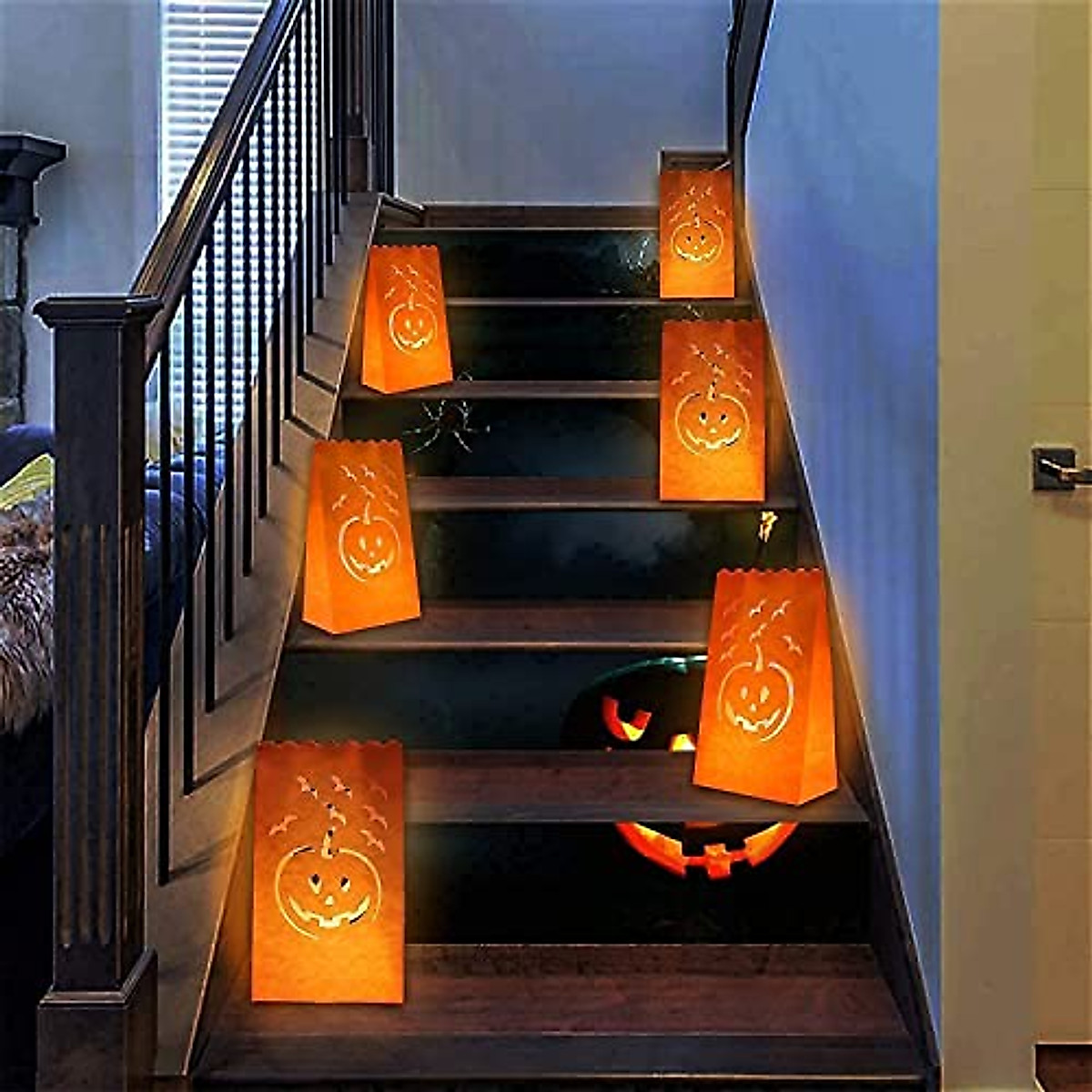Homemory 24 Halloween Luminary Bags & 24 LED Tea Lights, Long Lasting Battery Included, Ideal for Various Decor