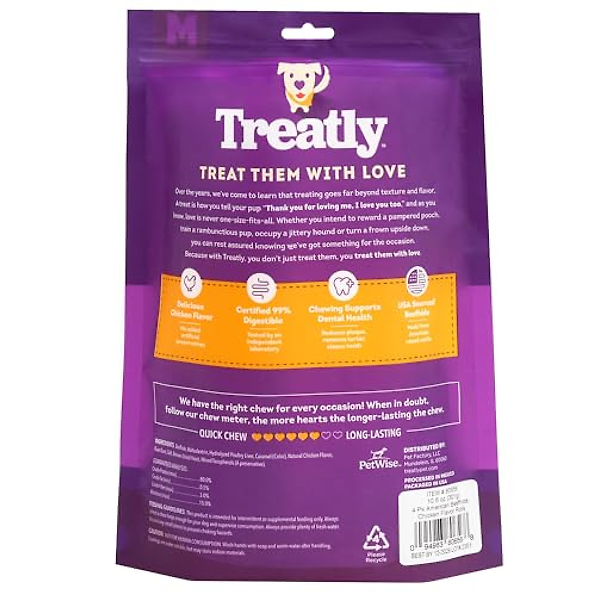 Treatly American Sourced Beefhide Rolls 6-7" Dog Chew Treats - Chicken Flavor, 4 Count/1 Pack