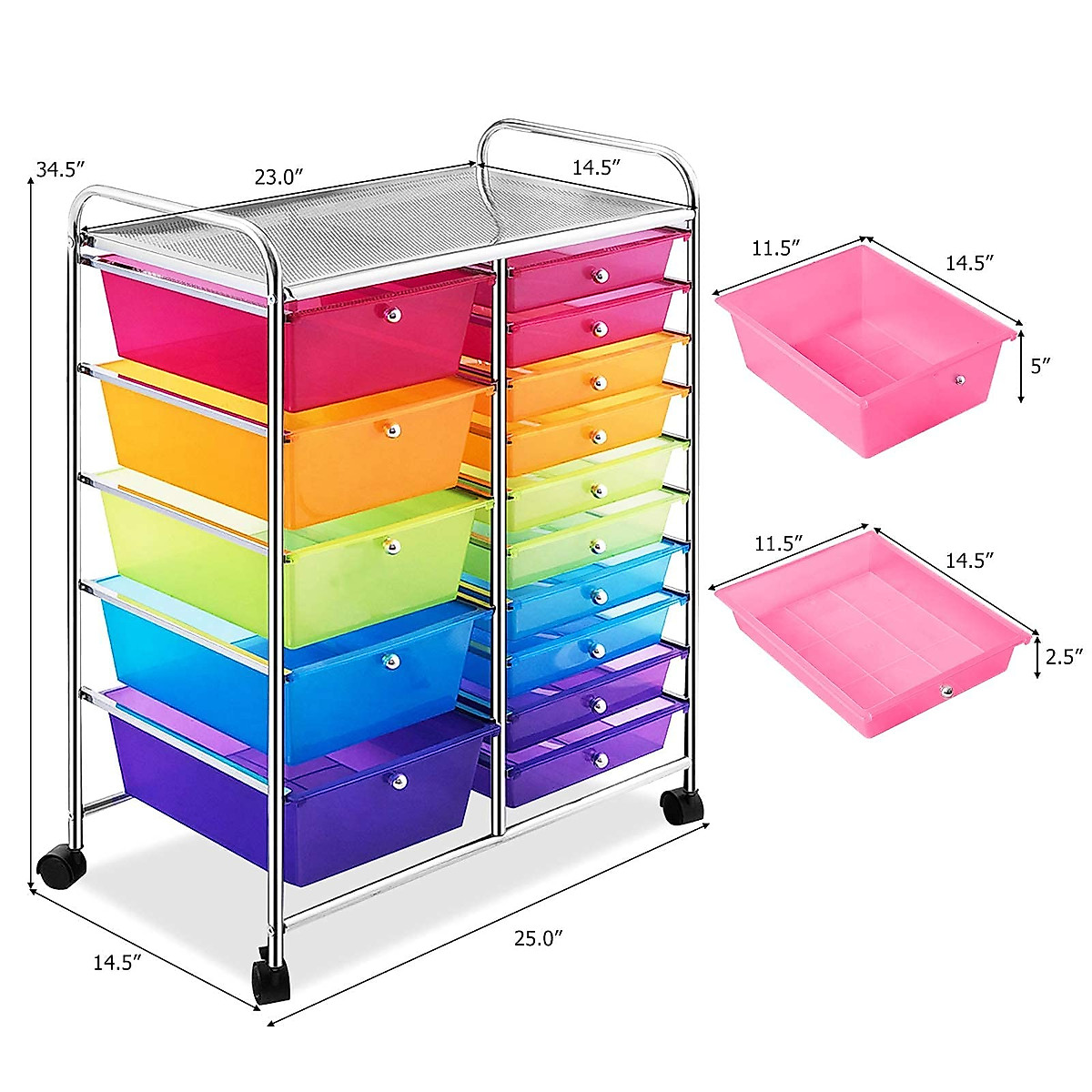 Giantex 15-Drawers Rolling Storage Cart, Mobile Book Paper Organizer Utility Trolley with Wheels, Ideal for School, Office, Home (Rainbow)