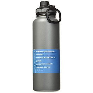 Takeya Originals Vacuum Insulated Stainless Steel Water Bottle, 40 Ounce, Graphite & Originals Bottle Replacement, Spout, Black