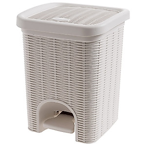 Rattan Style Plastic Garbage Can - Touchless Trash Can with Foot Pedal - Step On Trash Can with Lid - Double Barrel Trash Can for Bathroom - Kitchen Trash Can - Pop Up Trash Bin - 7.8"x12.4" - Beige