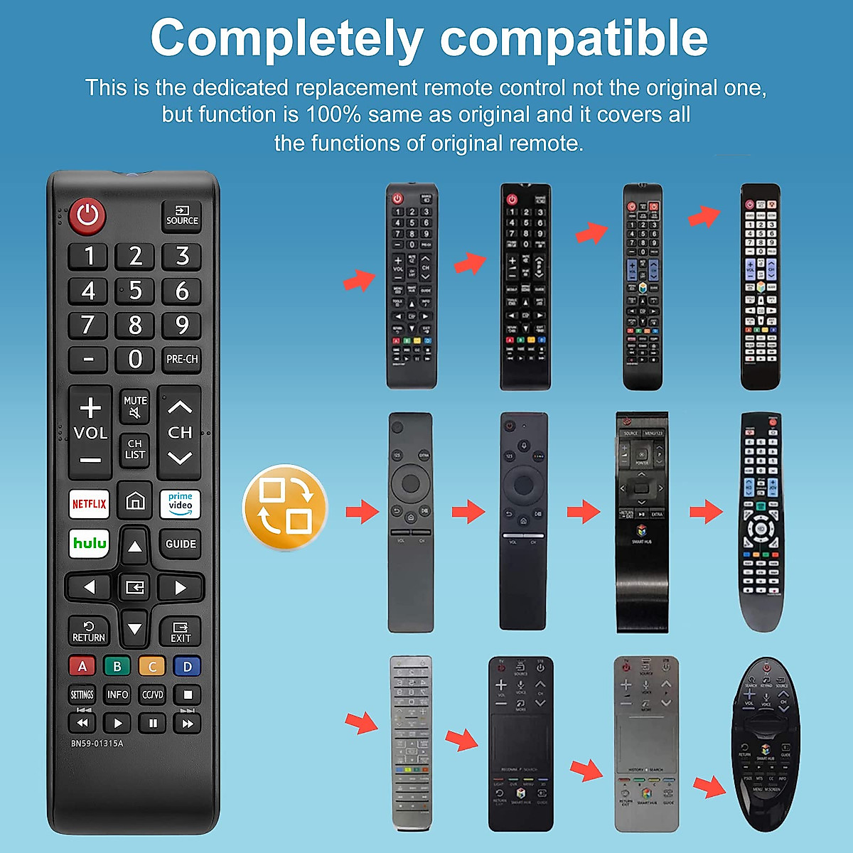 (Pack of 2) Replacement Remote Control for Samsung-TV-Remote for All Samsung LCD LED HDTV 3D Smart TVs Models