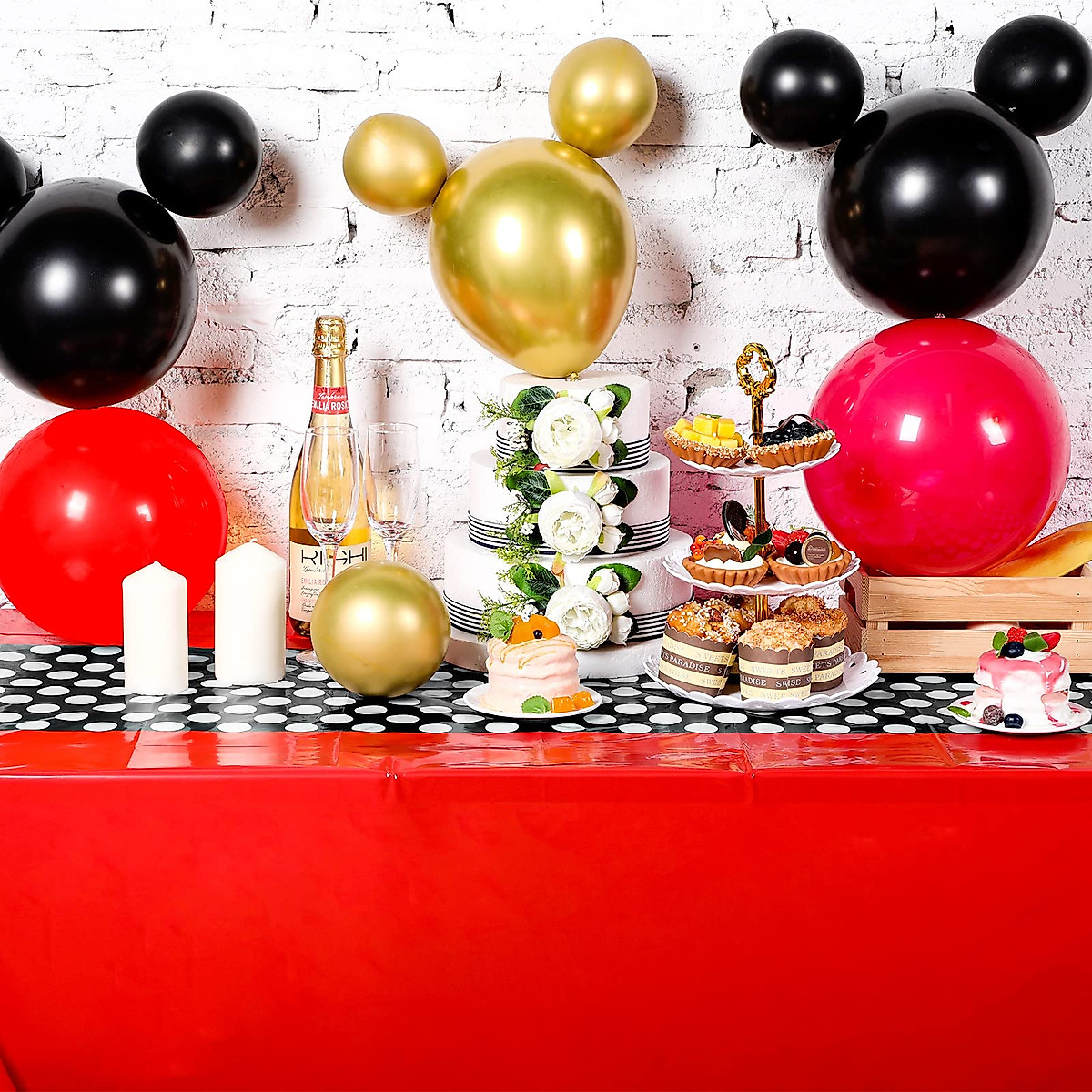 Irenare 3 Pcs Mouse Birthday Party Supplies Christmas Tablecloth Mouse Theme Baby Shower Decorations Plastic Table Cover Polka Dot Tablecloth Lady Bug Party Decorations, 54 x 108 Inch(Red)