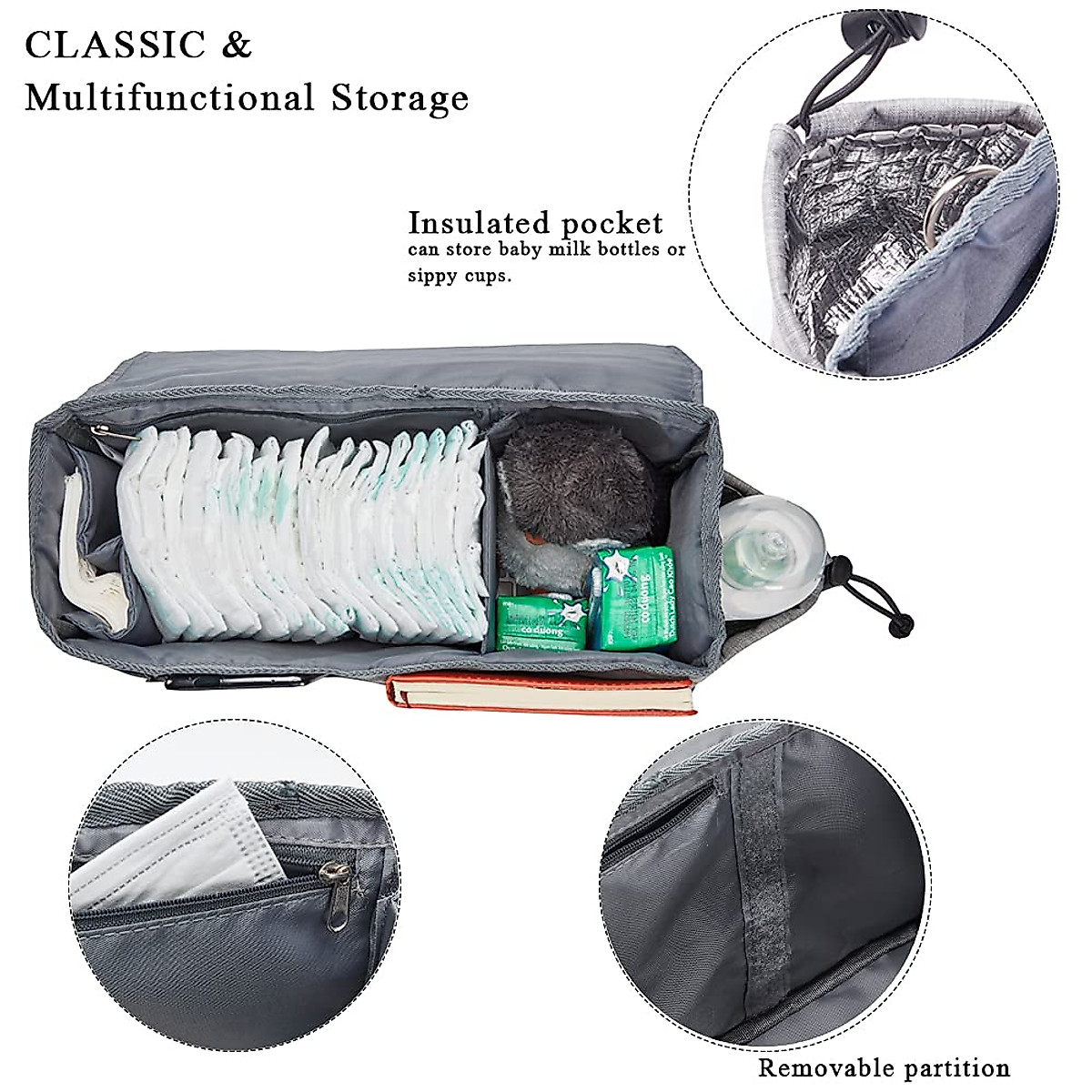 MOMIGO Baby Diaper Caddy Bag - Large Capacity Diaper Caddy Tote Bag Baby Stroller Bag Nursery Storage Bin for Diapers, Wipes & Toys Diaper Bag for Outdoor (Grey)