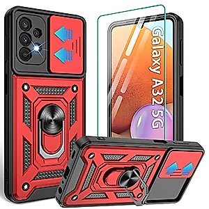 Galaxy A32 5G Case, Samsung Galaxy A32 5G Case with HD Screen Protector, Heavy Duty Shockproof Phone Cover with Magnetic Kickstand Ring for Galaxy A32 5G, Red