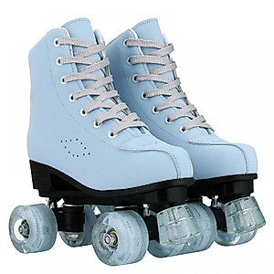 XUDREZ Roller Skates for Women Girls, SkyBlue Premium Frosted Material Roller Skates, Classic Double-Row High-top Roller Skates for Beginner, Indoor Outdoor Roller Skates (Women US: 8.5)