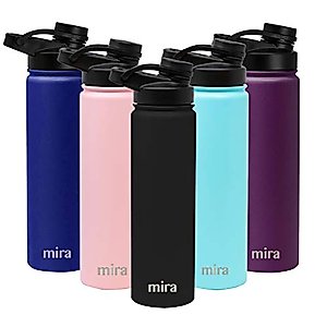 MIRA 24 oz Stainless Steel Water Bottle - Hydro Vacuum Insulated Metal Thermos Flask Keeps Cold for 24 Hours, Hot for 12 Hours - BPA-Free Spout Lid Cap - Black