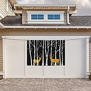 Christmas Banner Christmas Gold Deer Birch Tree Hanging Party Holiday Banner Wall Decoration Indoor Outdoor, 71 x 47 Inch