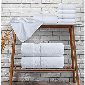 White Classic 8-Piece White Towel Set [2 Bath Towels, 2 Hand Towels, 4 Washcloths] and 12 Luxury White Washcloths 13 x 13 | Cotton, Highly Absorbent and Quick Dry for Hotels, Spa and Bathroom