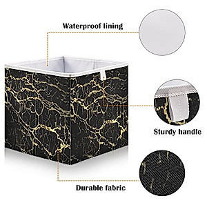 ALAZA Black Gold Marble Texture Fabric Cube Storage Bin,Collapsible Fabric Bins Organizer Foldable Basket For Closet Cabinet Shelf Office,11.02X11.02X11.02In