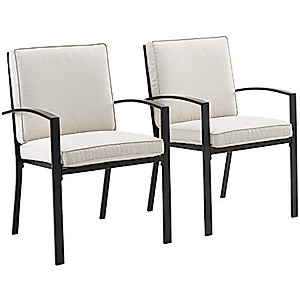 Crosley Furniture KO60025BZ-OL Kaplan Outdoor Metal Dining Chairs, Set of 2, Oiled Bronze with Oatmeal Cushions